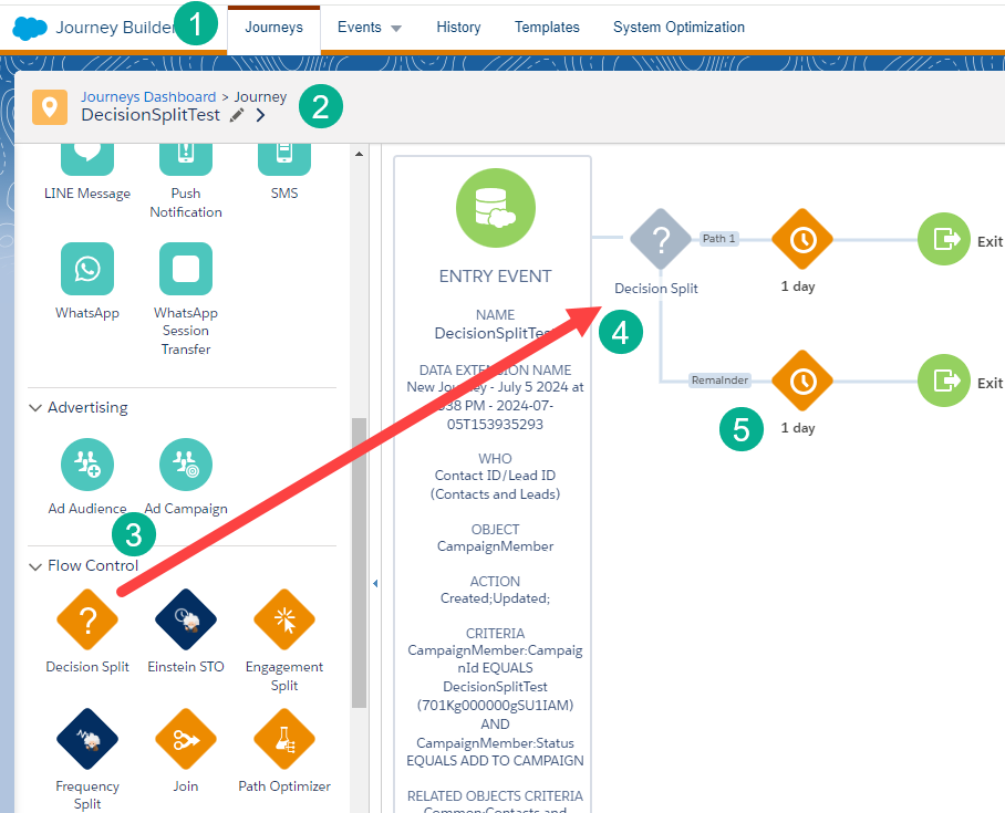 How to configure a decision split in a Journey in Marketing Cloud