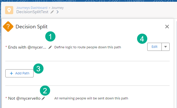 How to configure a decision split in a Journey in Marketing Cloud
