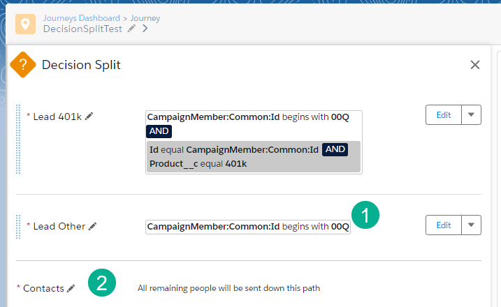 How to configure a decision split in a Journey in Marketing Cloud