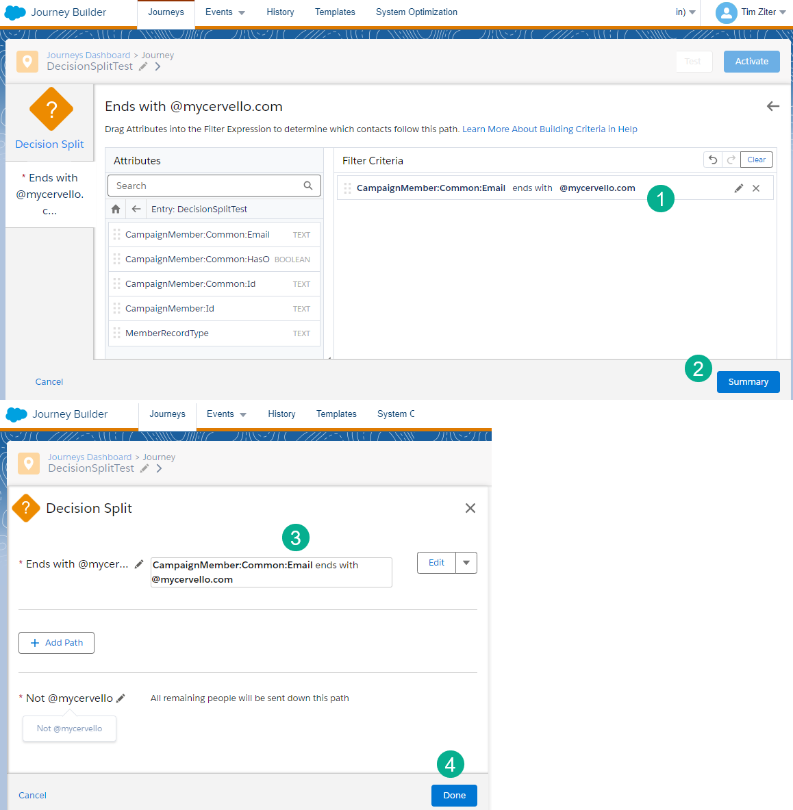 How to configure a decision split in a Journey in Marketing Cloud