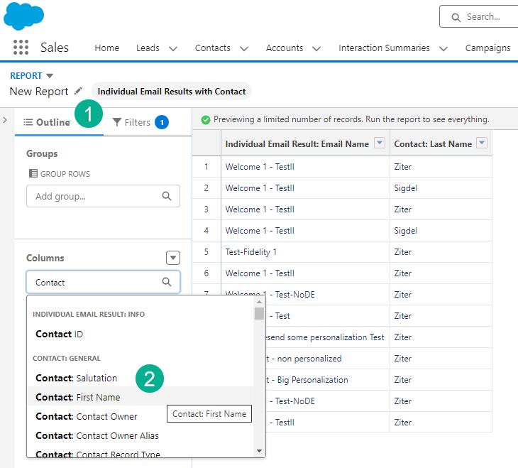 How to view Marketing Cloud email sends in Salesforce reports