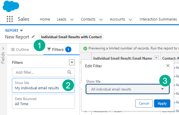 How to view Marketing Cloud email sends in Salesforce reports